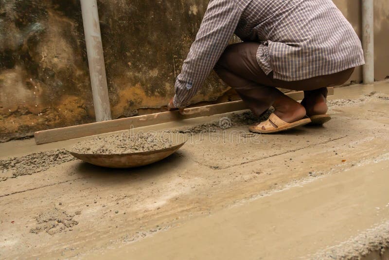 Indian Labour Leveling Plasterred Floor Stock Photo - Image of ...