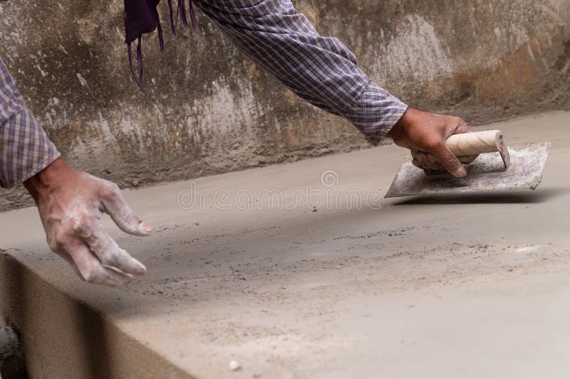 Indian Labour Plastering Using Trowel Stock Image - Image of floor ...