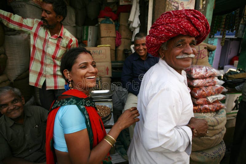 Indian Lady and Man with Smiling Faces in Market Editorial Image ...