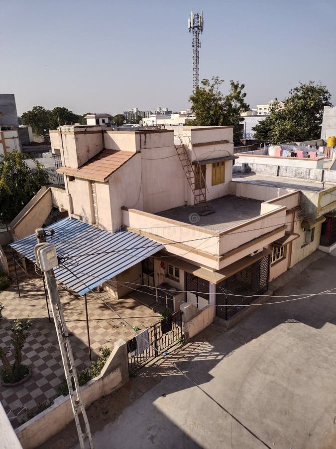 Local Building Balconies Construction with Red Metal Beams Stock Image ...