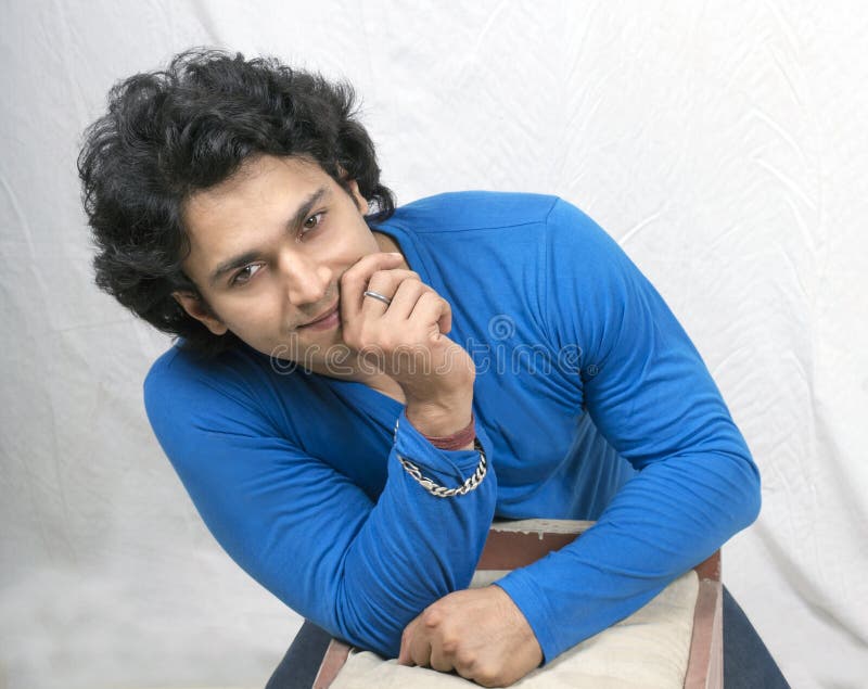Indian Male Model in Blue Tshirt Stock Image - Image of looking ...