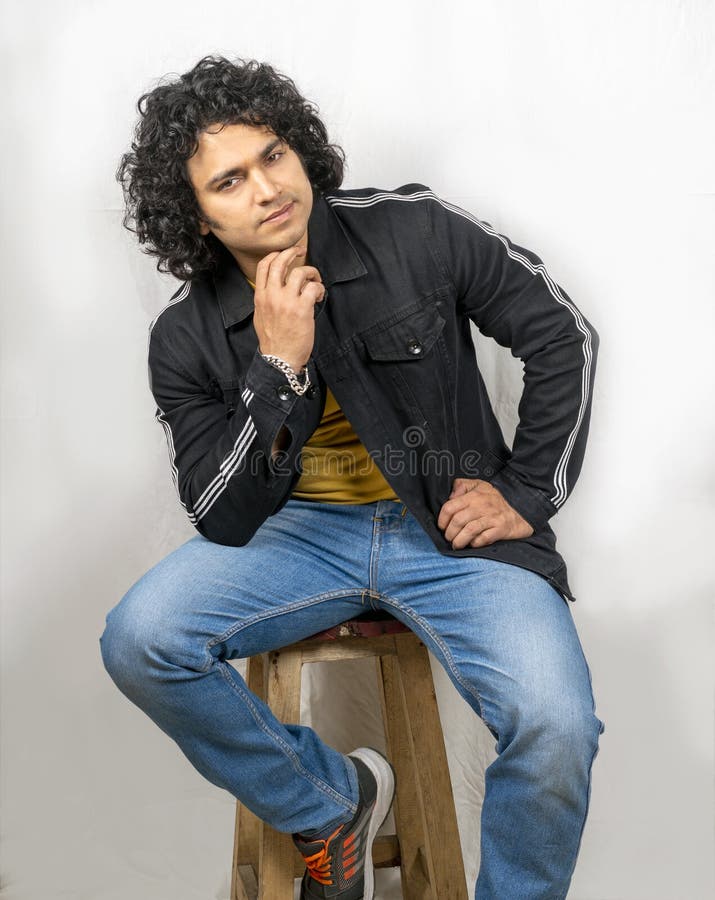 Indian Male Model Sitting on Stool Stock Photo - Image of pose ...