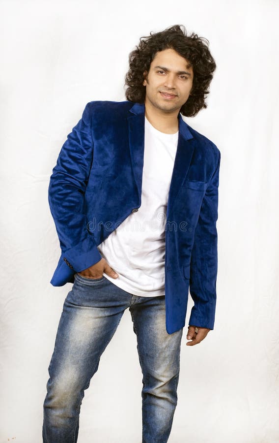 Indian Male Model Wearing Blue Blazer Stock Image - Image of indian ...