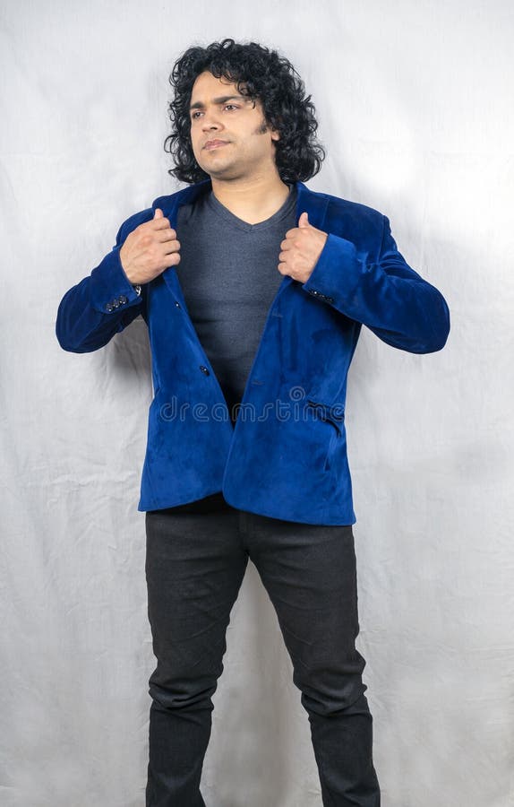 Indian Male Model Wearing Blue Blazer Stock Image - Image of body ...
