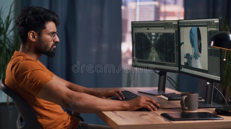 Indian Man Creating 3D Model at Home Stock Image - Image of design ...