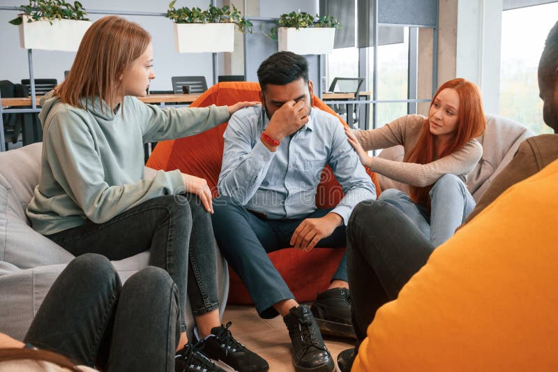 Indian Man is Feeling Bad. Group of People are Having Therapy Meeting ...