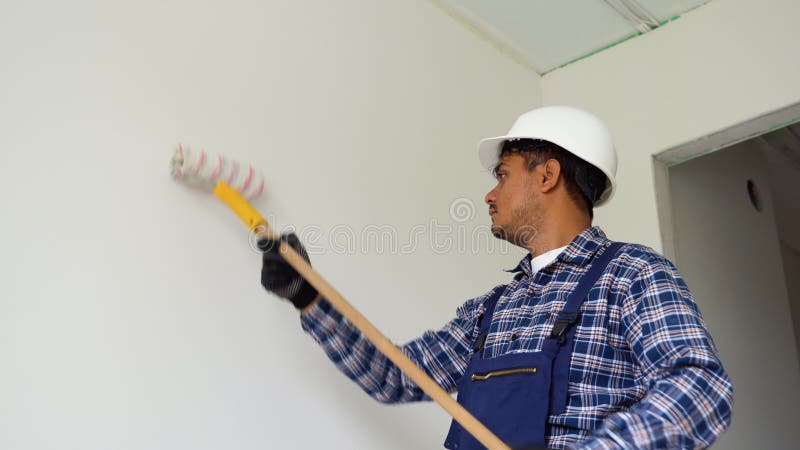 Indian Man Painting Wall with White Dye Indoors Stock Footage - Video ...
