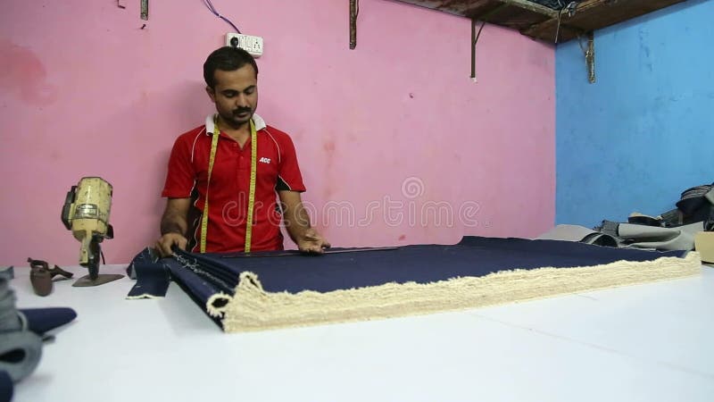 Indian Man Sorting Textile in Textile Factory in Mumbai. Stock Video ...