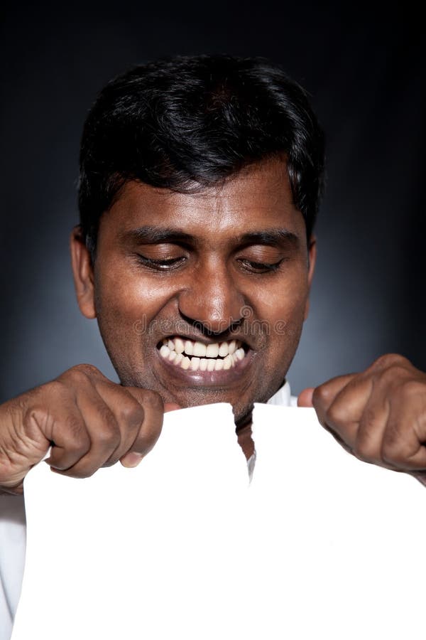 Indian Man Tearing Paper Sheet Stock Image - Image of aggression, angry ...