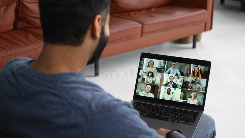Indian Man Using Computer App for Communicating with Many People at ...