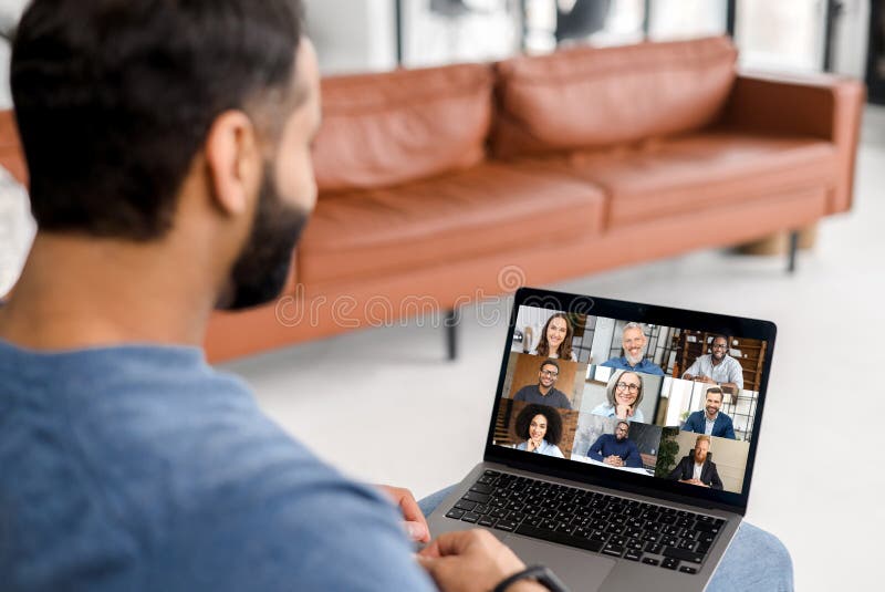 Indian Man Using Computer App for Communicating Stock Image - Image of ...