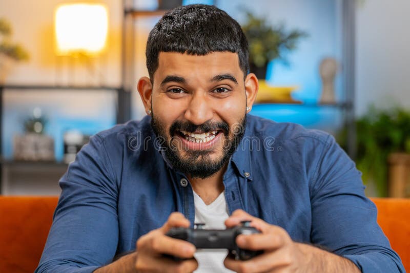Indian Man Using Joystick Controller Playing Video Console Winning ...