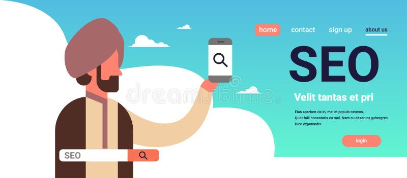 Indian Man Using Smartphone Seo Search Engine Optimization Internet ...