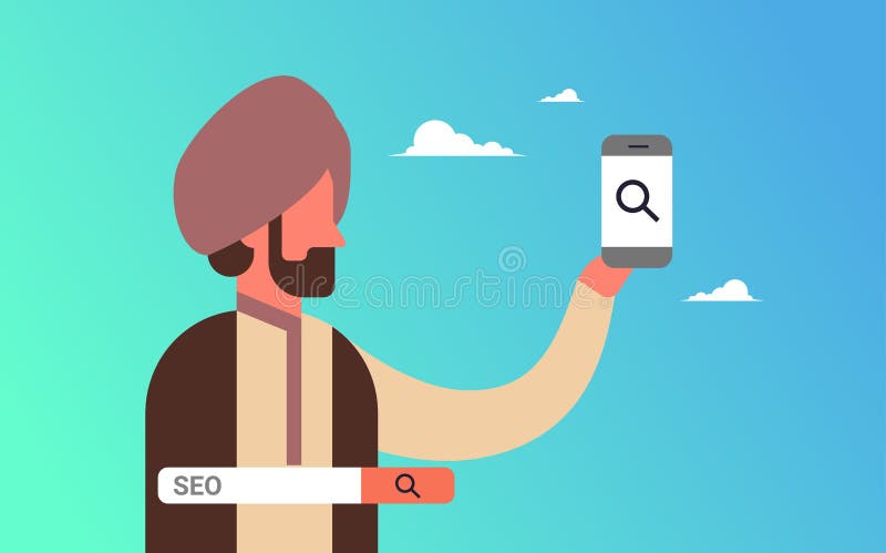 Indian Man Using Smartphone Seo Search Engine Optimization Internet ...