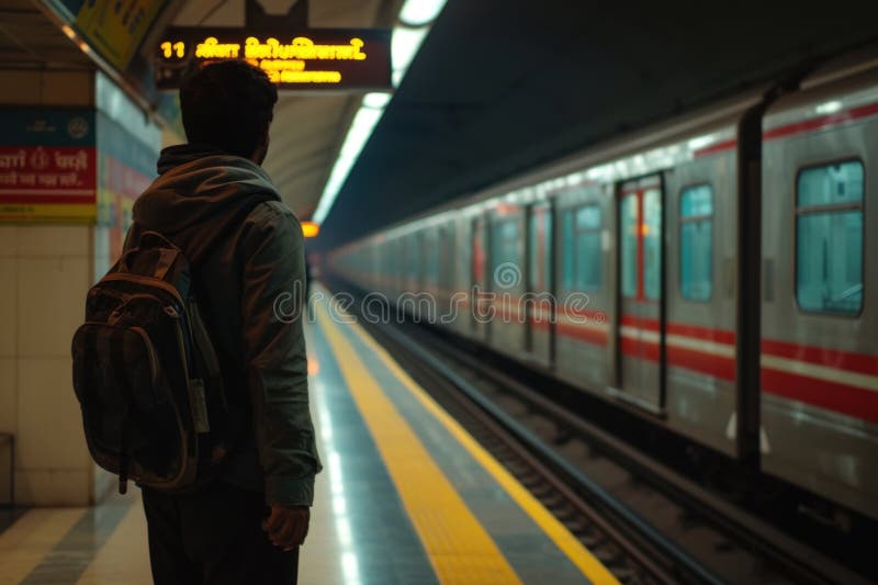 An Indian Man is Waiting for Train in Metro Station Stock Illustration ...