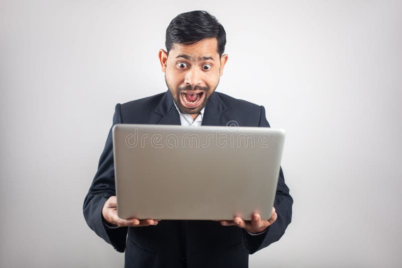 Business Man Shouting in Front of a Laptop Screen Stock Photo - Image ...