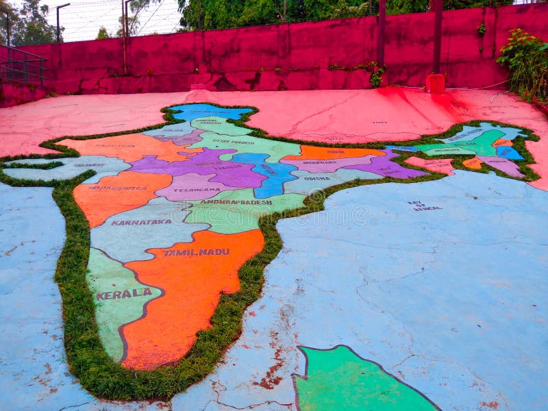 Indian Map Drawing on Flor in a Park of Assam. Stock Image - Image of ...