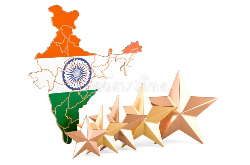 Indian Map with Five Stars. Rating, Quality, Service in India Stock ...
