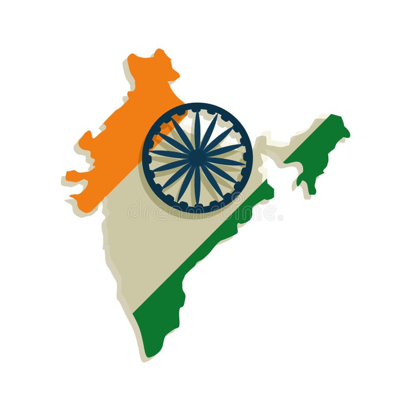 Indian Map with Flag Landmark Stock Illustration - Illustration of ...
