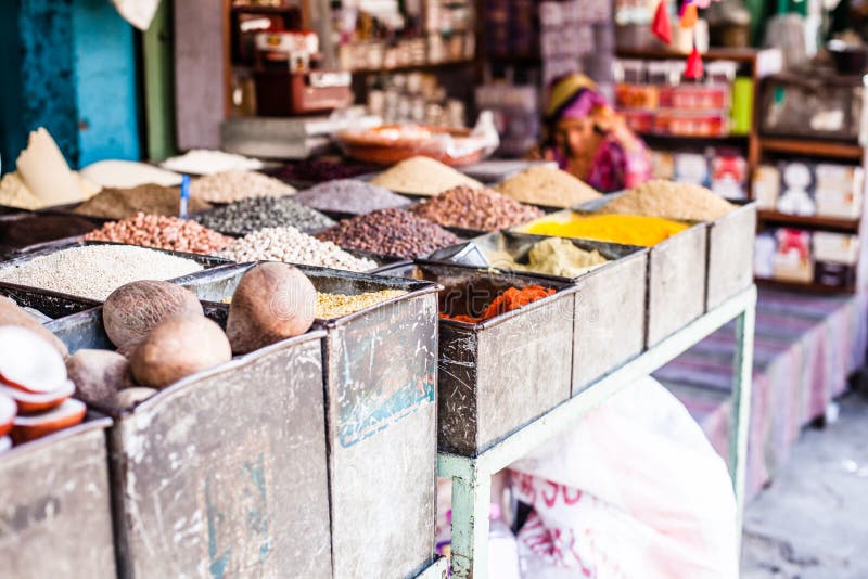 Indian Marketstall Selling Ingredients Stock Image - Image of oriental ...