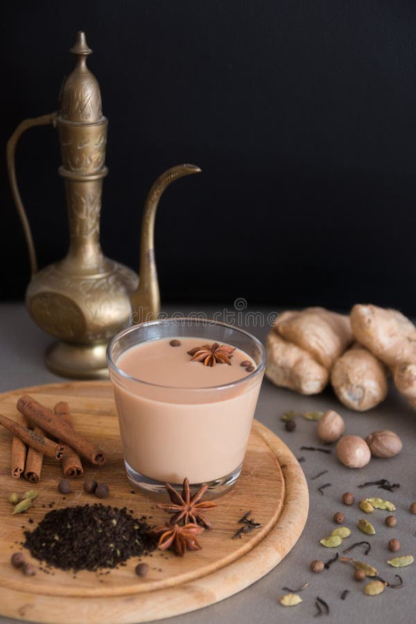 Indian Masala Tea with Different Spices and Old Jug Stock Image - Image ...