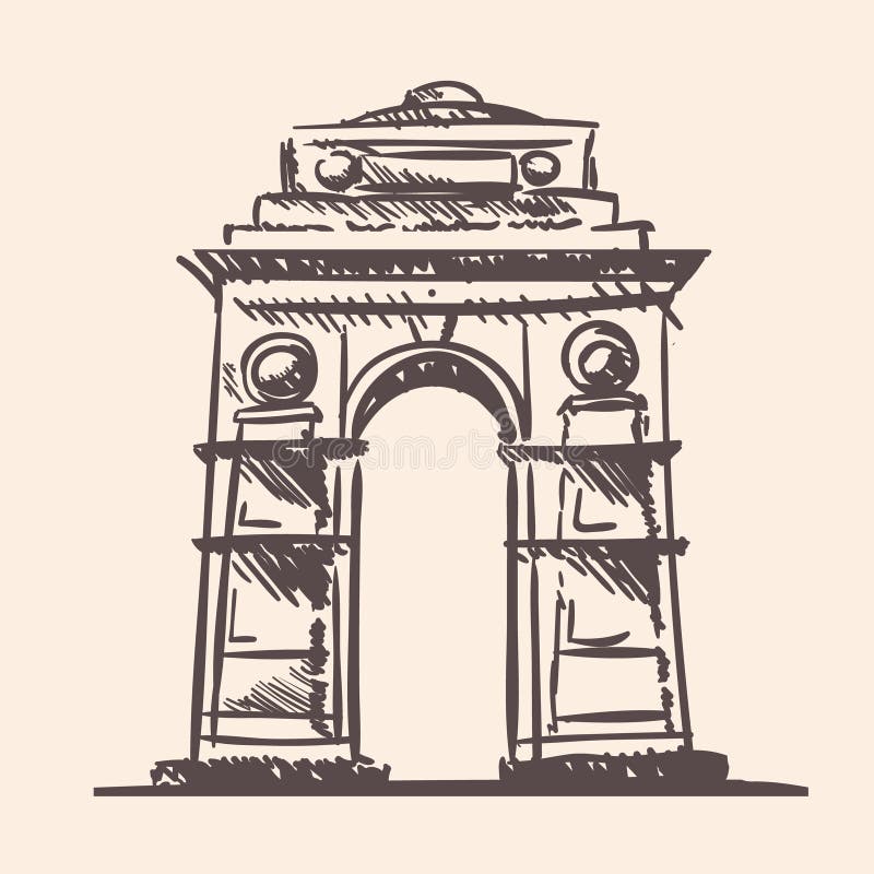 Indian Memorial Arch Gate Hand Drawn Sketch. Stock Illustration ...