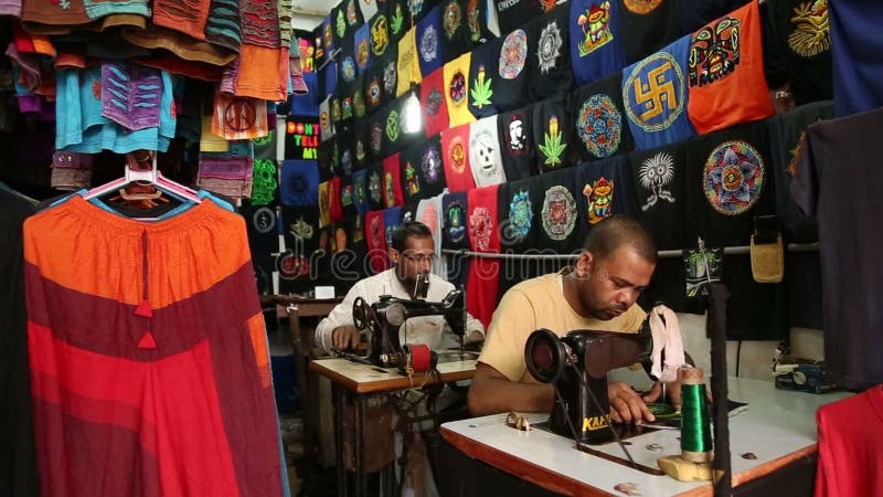 Indian Men Sewing Using Sewing Machine in Workshop. Stock Video - Video ...