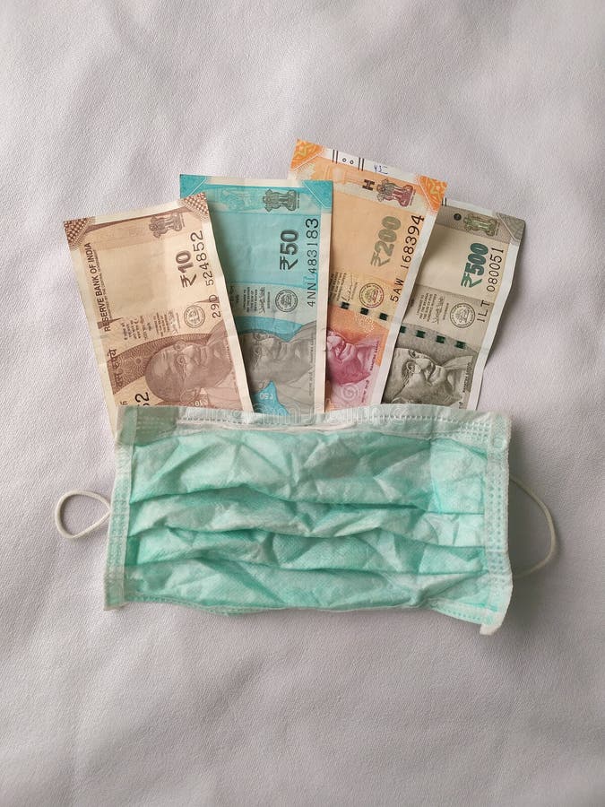 Indian money and mask stock photo. Image of recession - 177736222