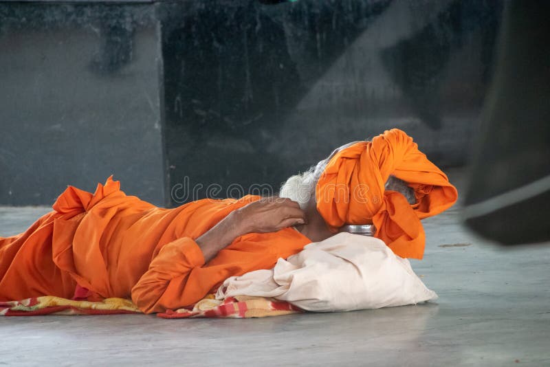 Indian Monk Sleeping on Floor Editorial Photography - Image of asian ...