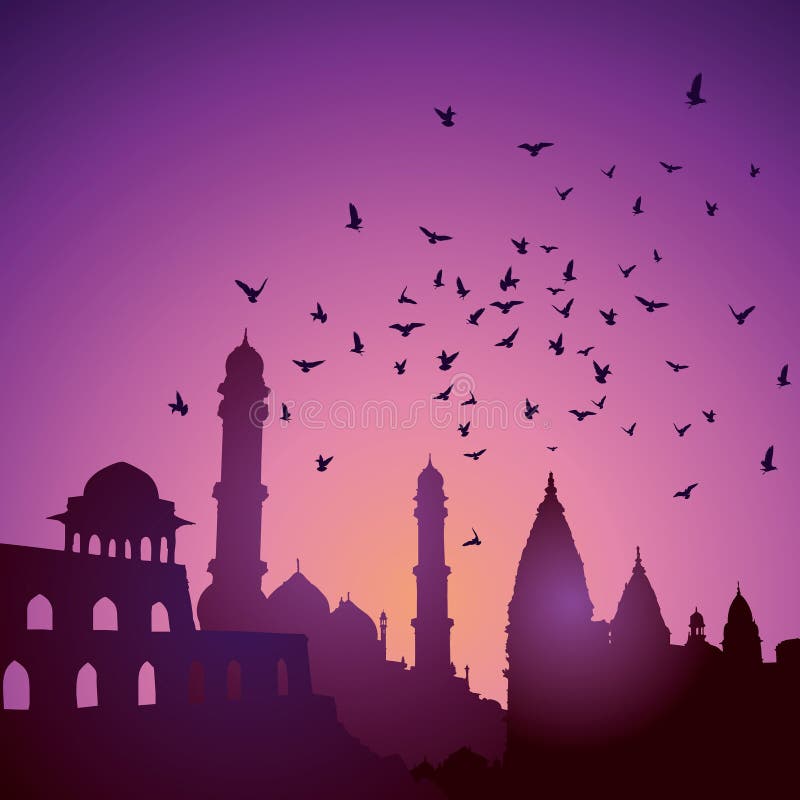 Indian Temple Architecture at Sunset Stock Vector - Illustration of ...