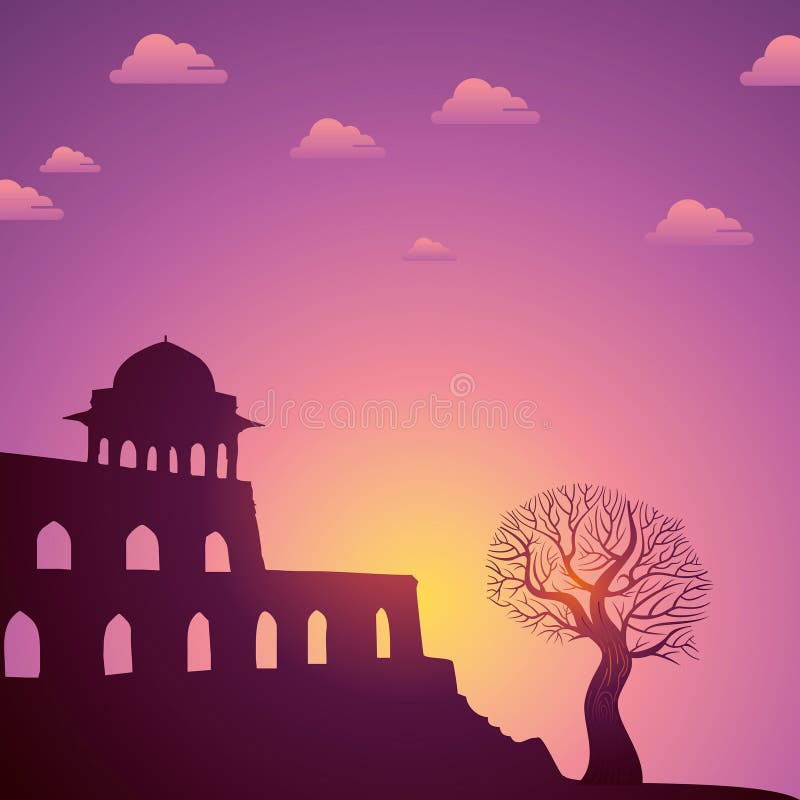 Indian Temple Architecture at Sunset Stock Vector - Illustration of ...