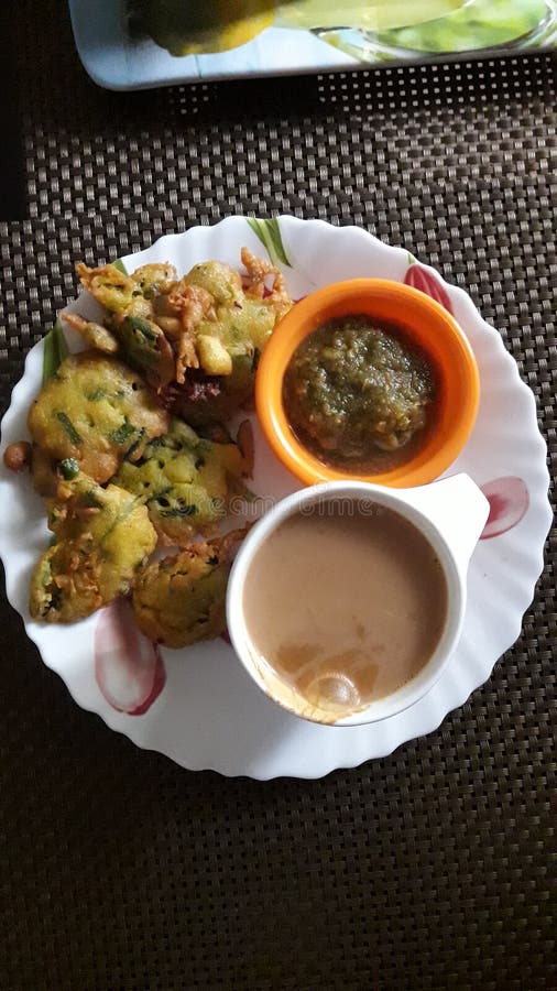 Indian Morning Breakfast Tea with Green Chatni Stock Image - Image of ...