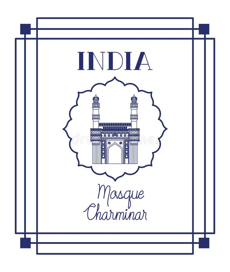 Indian Mosque Chaminar Temple with Square Frame Stock Vector ...