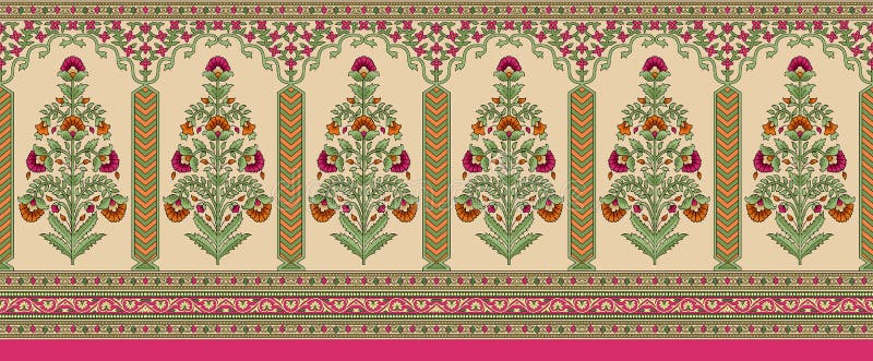 Indian Mughal Flower Border Stock Illustration - Illustration of ...