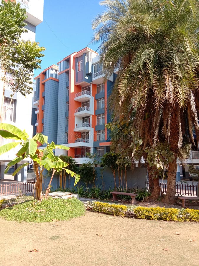 Indian Multi Colony with Park Stock Photo - Image of street, building ...