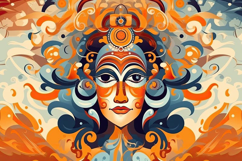 Indian Mythology Symbols and Deities in Abstract Style Abstract ...