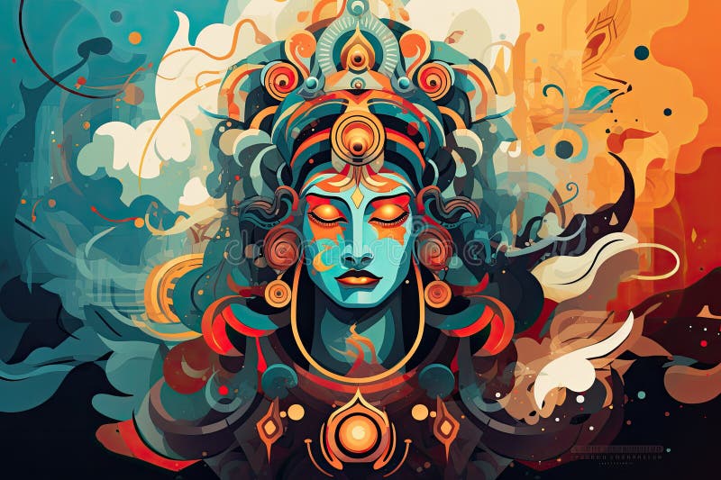 Indian Mythology Symbols and Deities in Abstract Style Abstract ...