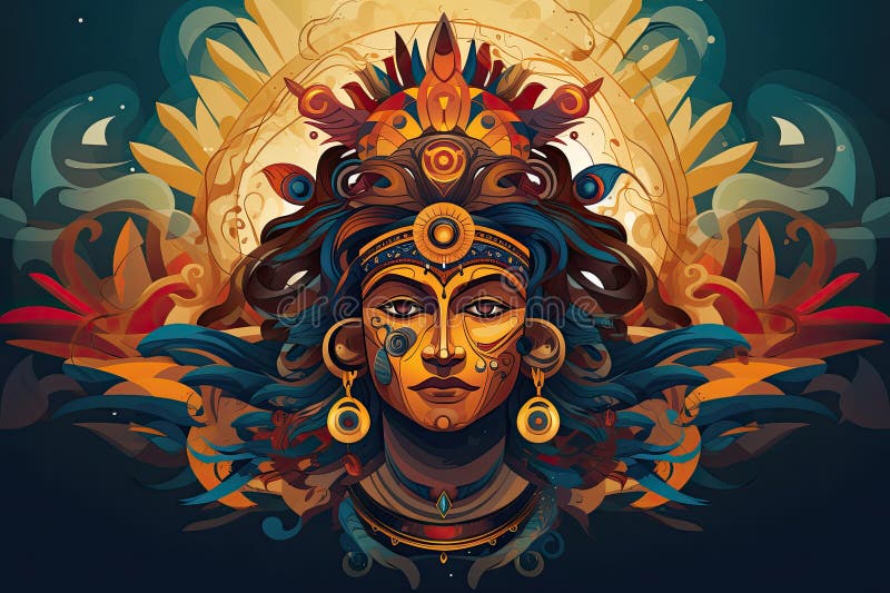 Indian Mythology Symbols and Deities in Abstract Style Abstract ...