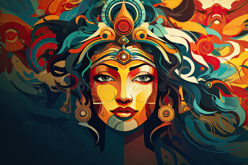 Indian Mythology Symbols and Deities in Abstract Style Abstract ...