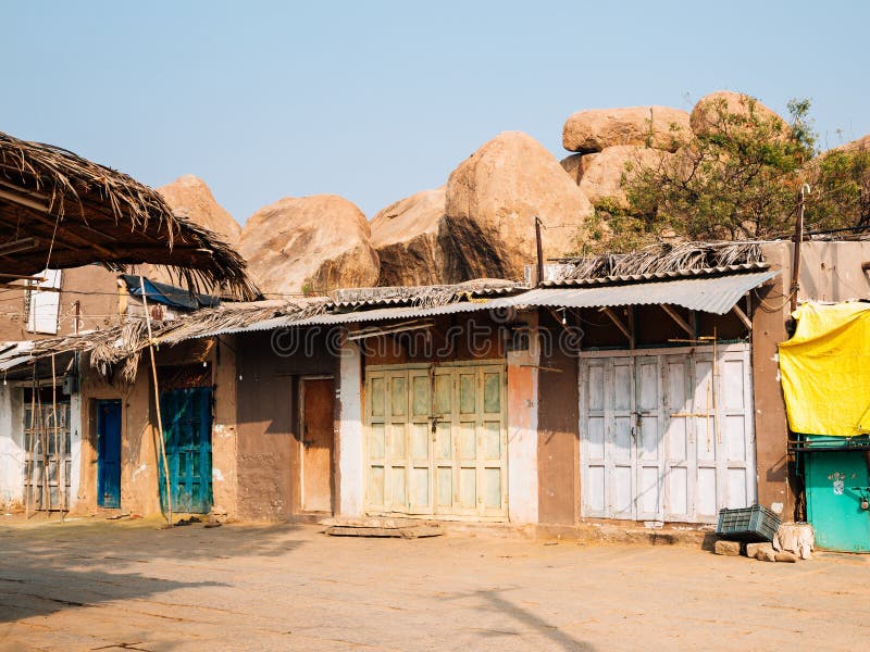 Old House and Stone Mountain in Hampi, India Stock Image - Image of ...