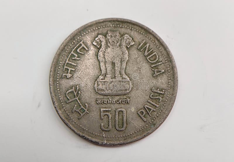Indian Old 50 Paise Coin with Ashoka Chakra on the Front Side Editorial ...