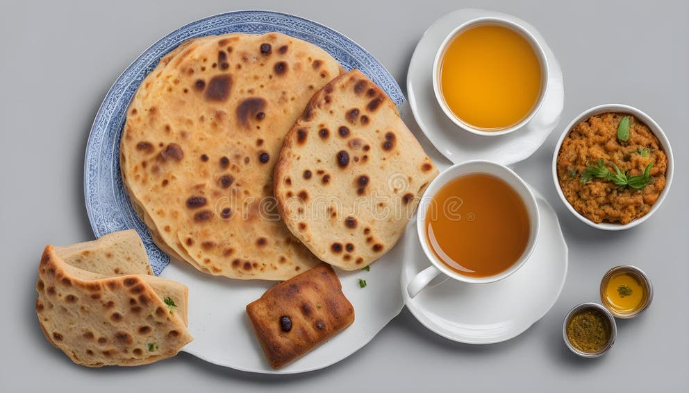 Indian and Pakistani Breakfast Combo with Keema Paratha Stock ...