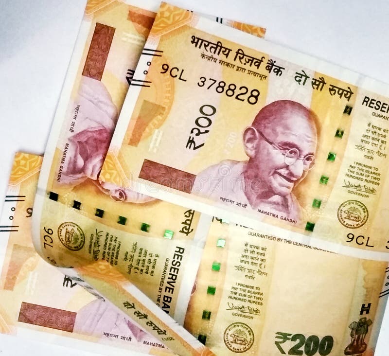 Indian Paper Currency of 200 Rupees Stock Image - Image of denomination ...