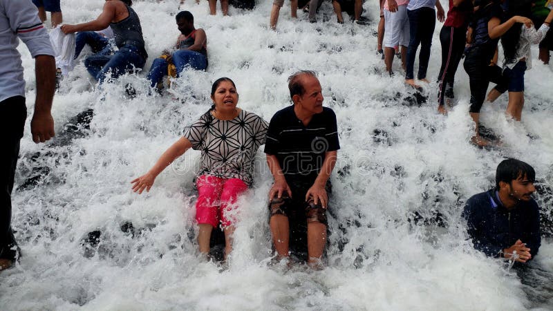 Indian People Enjoying in the Waterfall Editorial Photo - Image of ...