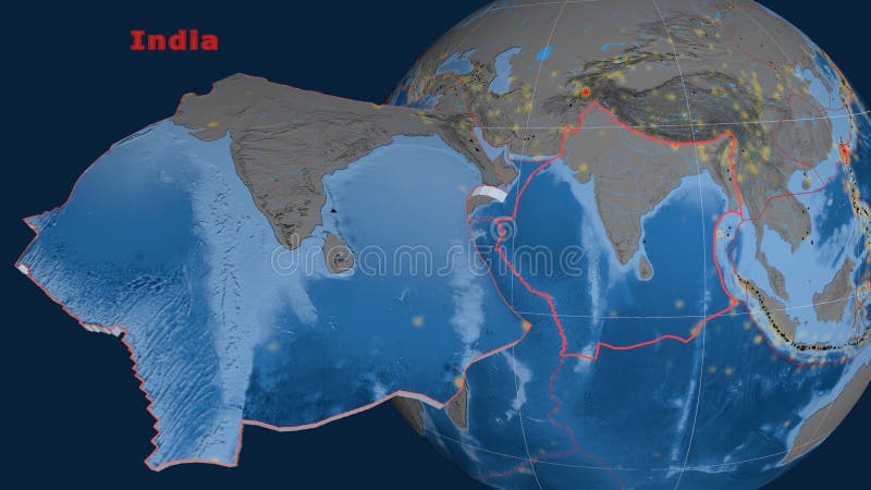 Indian Tectonic Plate. Physical Map Stock Illustration - Illustration ...