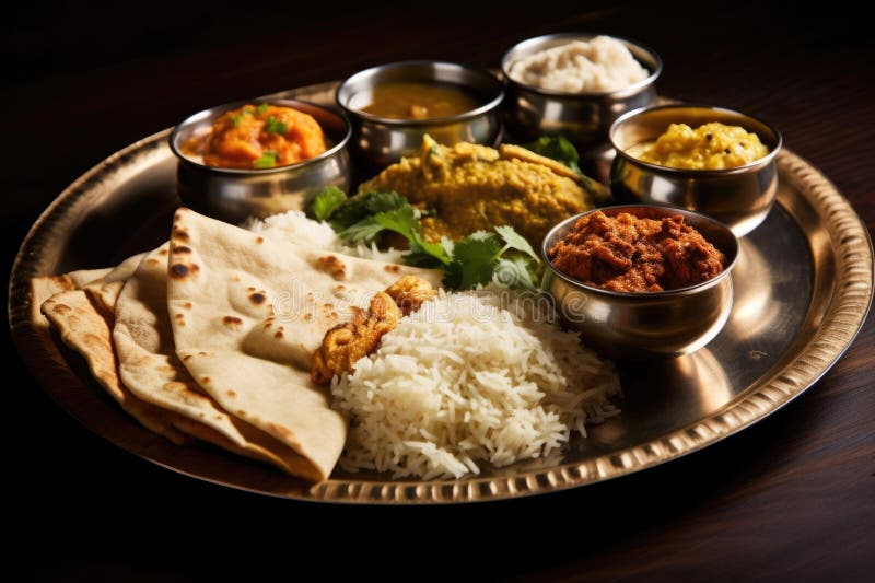 Indian Platter with Curry, Rice, and Naan Bread Stock Illustration ...