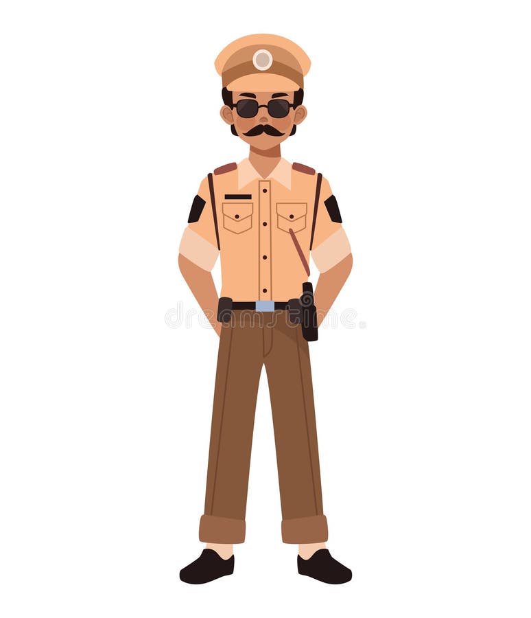 Indian Police Officer Standing Stock Illustration - Illustration of ...