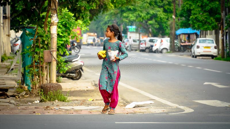 Indian Poor Girl Walking on Road Editorial Photo - Image of lifestyle ...