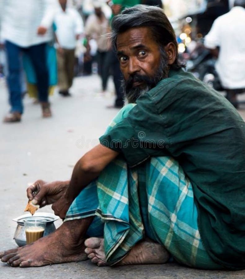 An Indian Poor Man Seating on a Street with Tea Editorial Image - Image ...