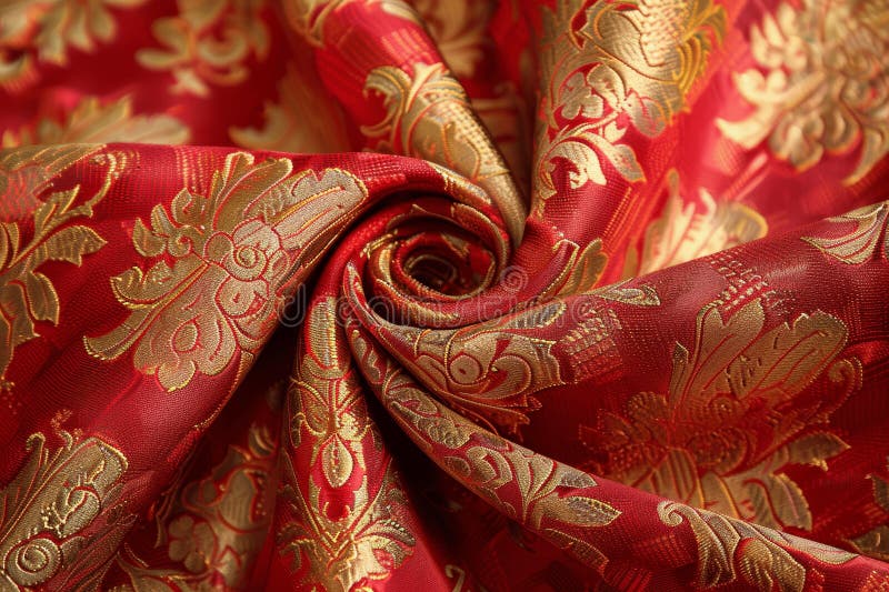 Indian Red and Gold Wedding Brocade Silk Fabric High Resolution Floral ...
